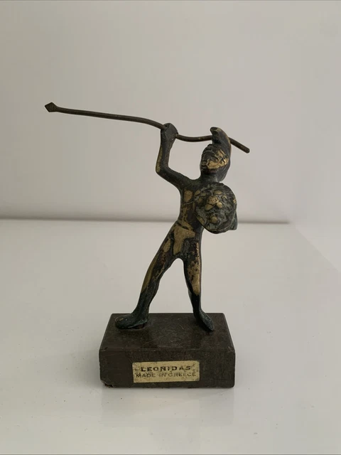 ANCIENNE STATUETTE LEONIDAS Made in Greece en Laiton Socle en Marbre ...