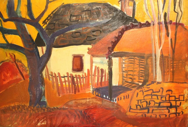 VINTAGE EXPRESSIONIST LANDSCAPE houses oil painting $298.04 - PicClick CA