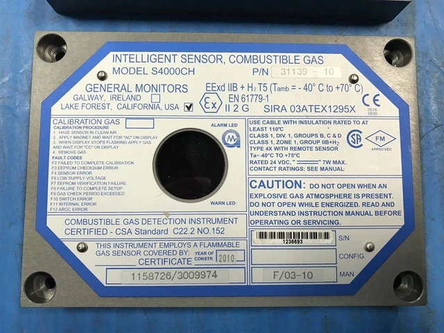 NEW GENERAL MONITORS Intelligent Sensor S4000Ch Faceplate S4000Cr-1019 ...