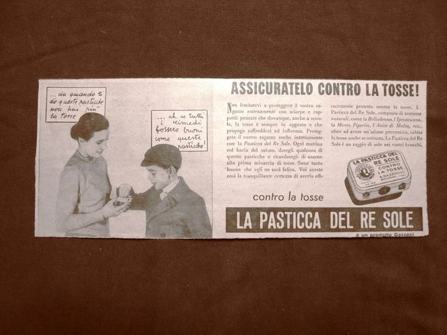 PUBBLICITÀ DEL 1952 La Pasticca del Re Sole Contro la tosse Gazzoni & C ...