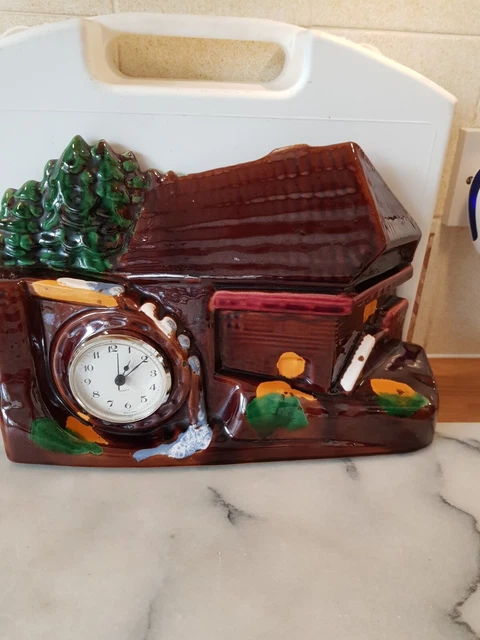 GERMAN MADE CERAMIC Water Mill Wheel Mantle Clock 1950s H8" X W12 ...