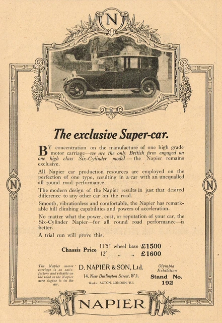 1920S RARE ANTIQUE Napier Automobile Motor Car Art Print Ad $39.99 ...