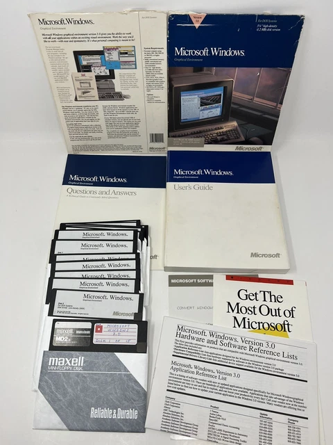 MICROSOFT WINDOWS 3.0 for DOS System 5.25" Disk Version 1990 Vintage ...