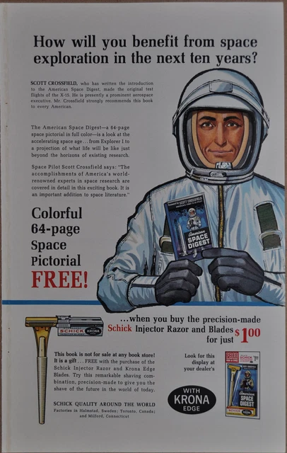 1963 SCHICK RAZOR advertisement, Astronaut, injector razor, space book ...