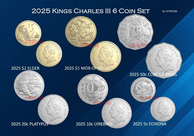 2025 KING CHARLES III Effigy Coin Year Set - $2, $1, 50c, 20c, 10c and ...