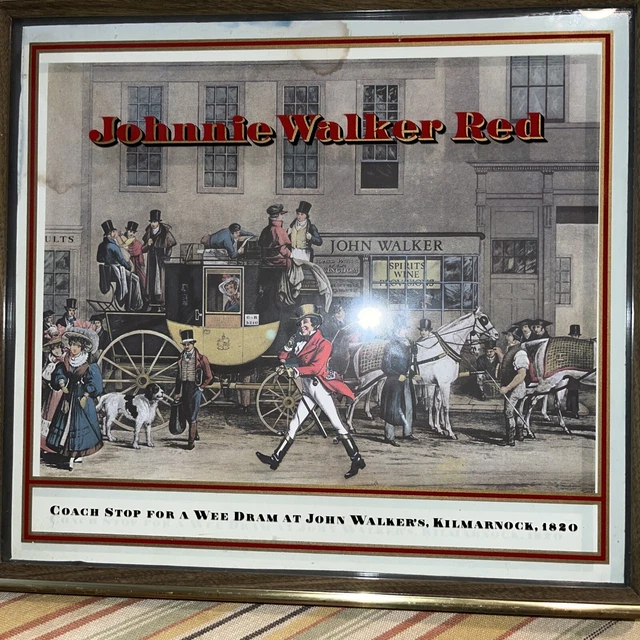 JOHNNIE WALKER RED LABEL SCOTCH Rare Vintage Wood Framed Coach Scene 2D ...