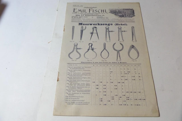 KATALOG NR.205 EMIL Fischl , Wien Margarethenstrasse - Messwerkzeuge ...