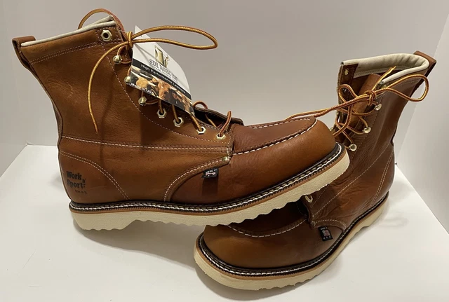 WORK N SPORT Men Size 12 D Brown Leather Soft Toe Wedge Work Boots USA ...