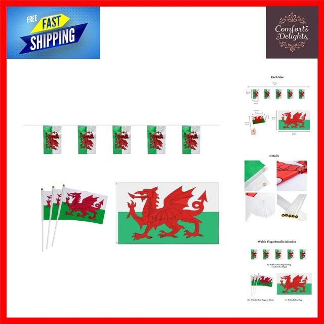 VIBRANT WELSH FLAG Decoration Bundle - 90x150cm Flag, Bunting ...