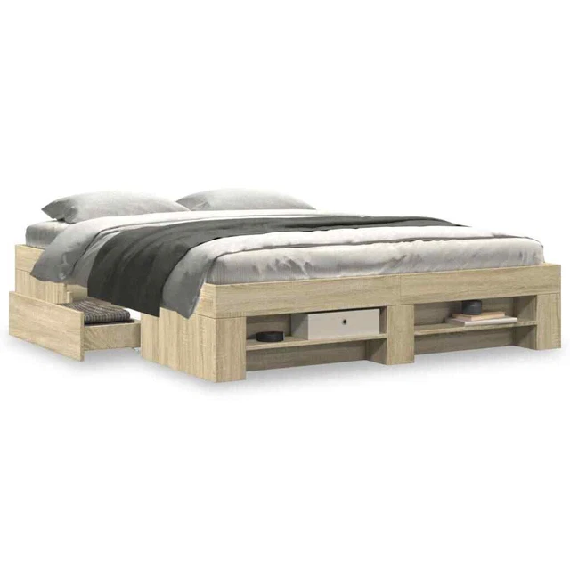 BED FRAME SONOMA Oak 160x200 cm Engineered Wood vidaXL £209.98 ...
