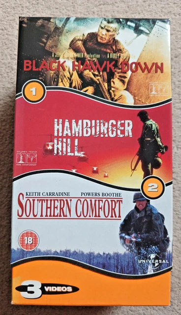 X3 VHS BOX set Black Hawk Down, Hamburger Hill, Southern Comfort ACTION ...