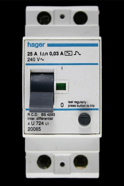 HAGER 25 AMP 30mA DOUBLE POLE RCD TYPE AC U724 U1 20065 £23.95 ...
