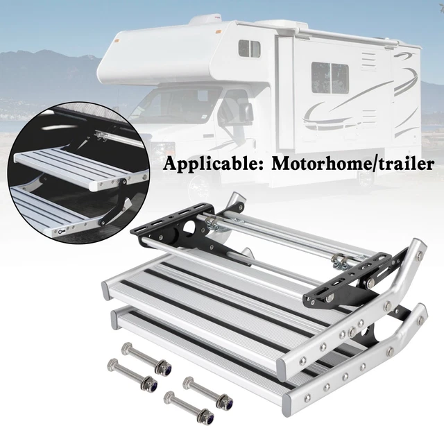ALUMINUM MANUAL DOUBLE Pull Out Drop Down Folding Step Motorhome RV ...