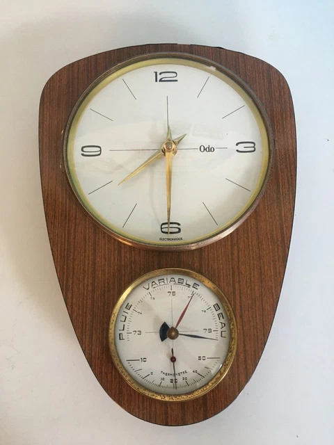 VINTAGE FRENCH ODO wall CLOCK 1970 working retro Thermometer kitchen ...
