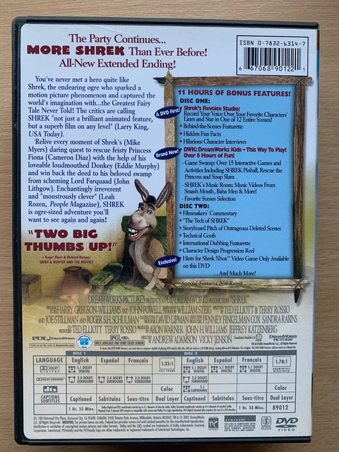 SHREK 2001 OLRIGINAL DreamWorks Animated Classic 2-Disc US R1 DVD $8.96 ...