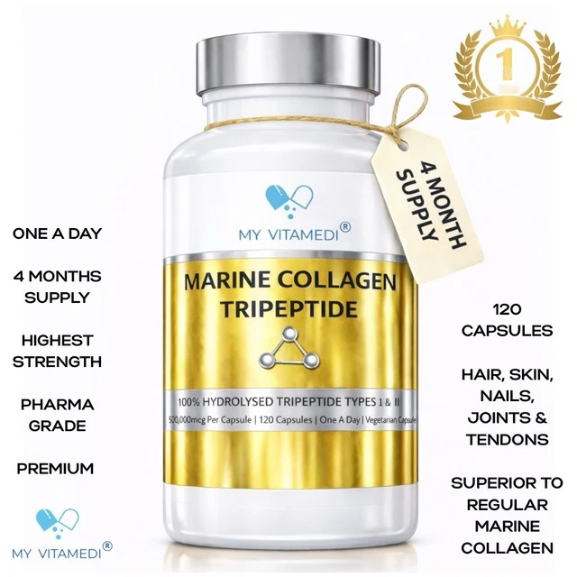 MARINE COLLAGEN CAPSULES Types 1 &2 - 4 Month Supply Highest Strength ...