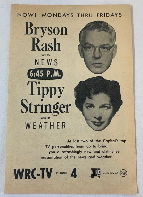 1957 WRC-TV TV News Ad ~ Bryson Eruzione Cutanea, Tippy Stringer EUR 11 ...