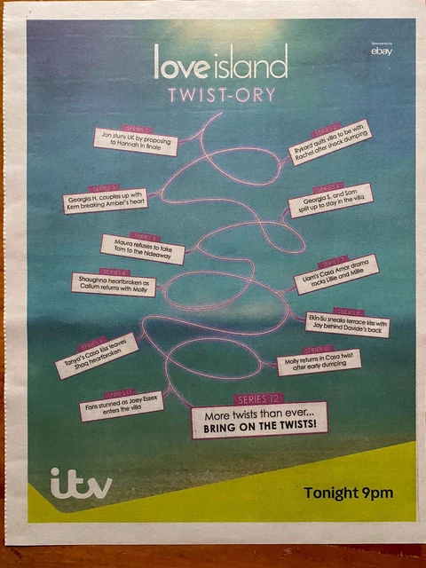 LOVE ISLAND ITV New Series 1-12 Twist Stories Ad News Advert Poster ...