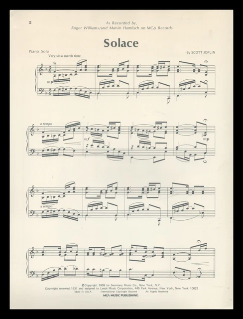 PARTITURAS DE COLECCIÓN de la película The Sting Joplin 1974 Solace ...