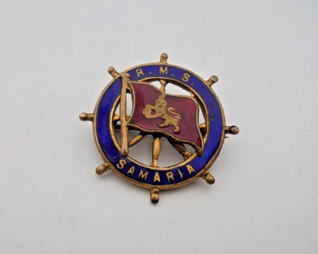 VINTAGE CUNARD LINE RMS Samaria Enamel Ships Wheel Badge Liner 1920 ...