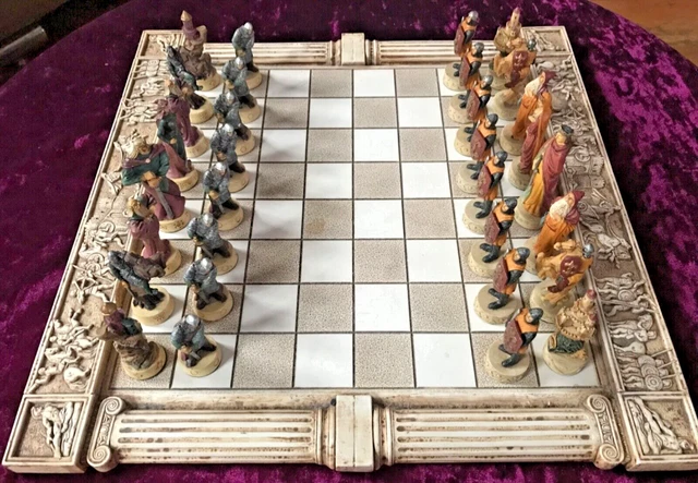 LARGE VINTAGE MEDIEVAL Knight King Chess Set Pieces And Heavy Stone ...