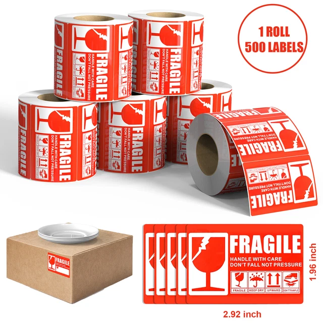 FRAGILE STICKERS 1ROLL 500 2"x3" Fragile Label Sticker Handle With Care ...
