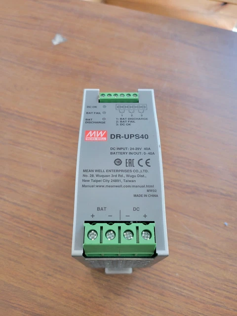 MEAN WELL DR-UPS40, Din Rail UPS Power Supply, Input 24VDC, Output 40A ...