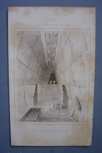 GRAVURE DE L'INTÉRIEUR du grand Tombeau de CAERE Chisra CERVETERI ...