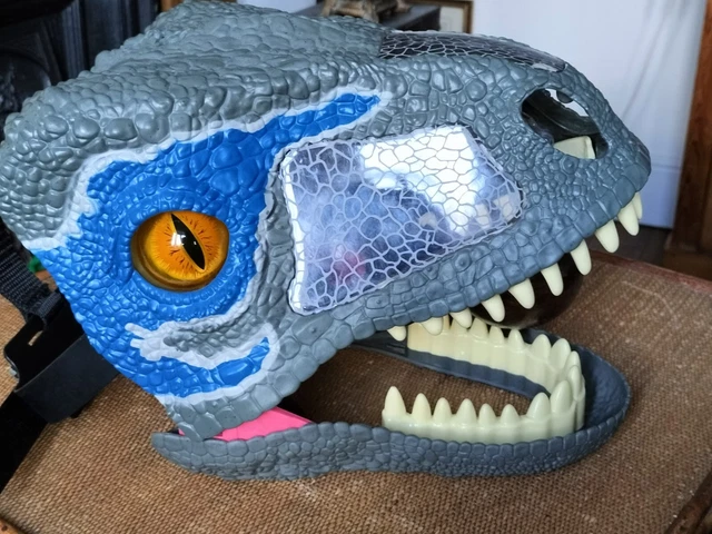 MATTEL JURASSIC WORLD Velociraptor Blue- Chomp & Roar Dinosaur Mask £15 ...