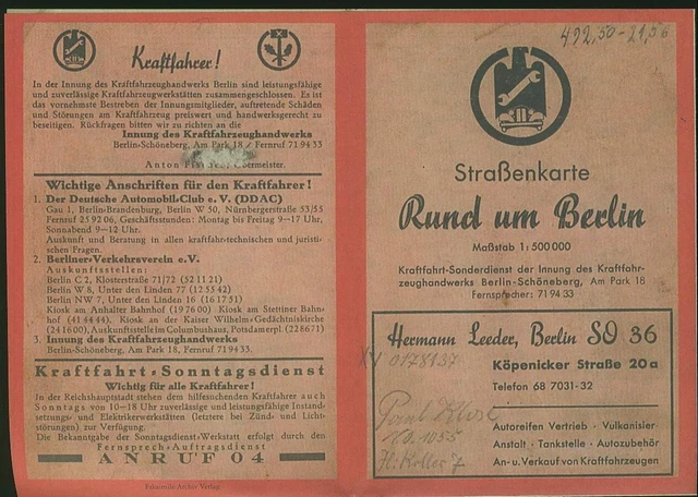 STRASSENKARTE RUND UM Berlin 1935 Automobil Landkarte Plan Broschüre ...