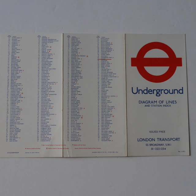 LONDON TRANSPORT UNDERGROUND Tube Map Diagram of Lines 1973 No 1 £16.99 ...