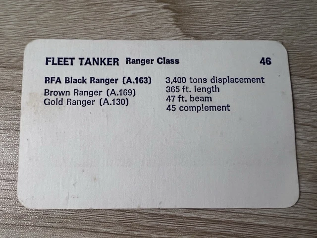 ROYAL NAVY FLEET Tanker Ranger Class Card RFA Black Ranger No.46 £16.15 ...