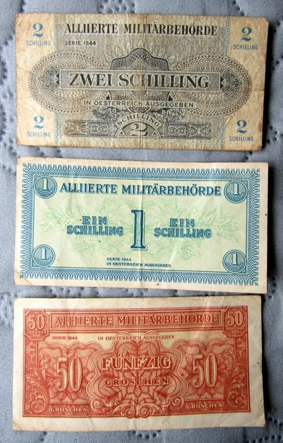 3 X WW2 ALLIED MILITARY CURRENCY NOTES for AUSTRIA/ GERMANY – ISSUED in ...