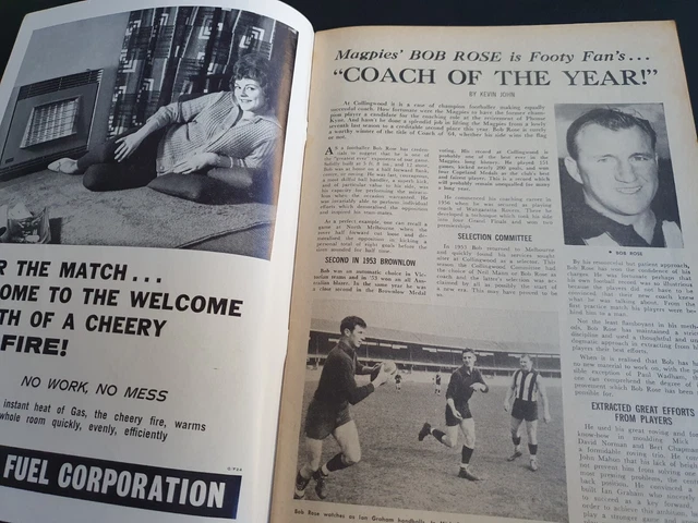FOOTY FAN VFL MAGAZINE 1964 Brownlow Medal Feature Collingwood Magpies ...