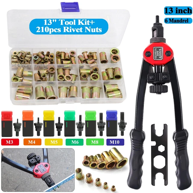 210PC RIVET GUN Kit Rivnut Thread Setting Tool Nut Setter NutSert ...
