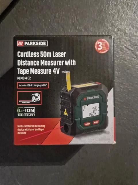 PARKSIDE 4V CORDLESS 50m Laser Distance Measurer with Tape Measure ...