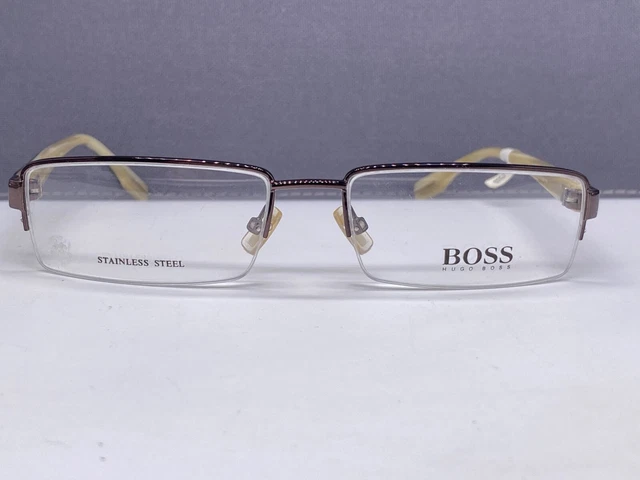 HUGO BOSS EYEGLASSES Frames men woman Braun Grey Rectangular Rimless ...