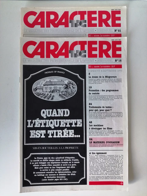 LOT DE 2 anciennes revues d'imprimerie Caractère - 1979 EUR 10,00 ...