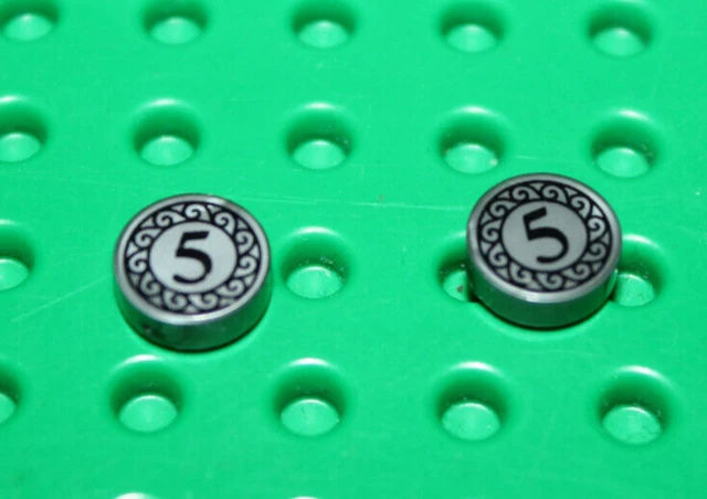 LEGO TILE ROUND 1x1 with Black Number 5 Coin 98138pb023/set 10251 41058 ...