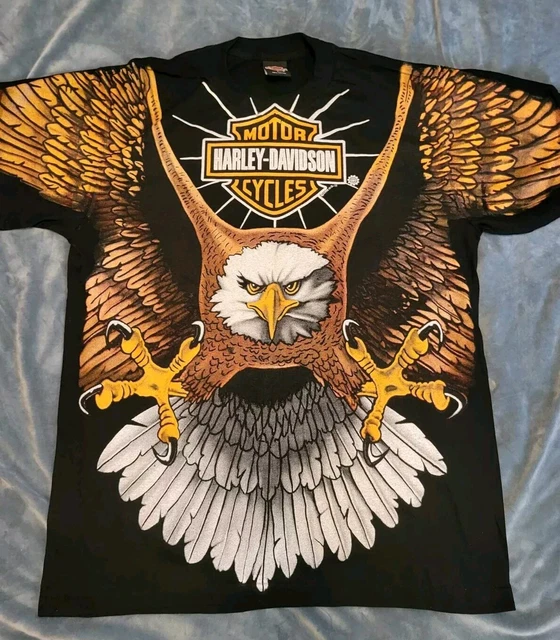 HARLEY DAVIDSON BALD Eagle Biker Modern Boot Single Stitch AOP Tee Size ...