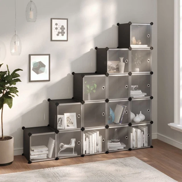 VIDAXL STORAGE CUBE Organiser with 15 Cubes and Doors Black PP $110.88 ...