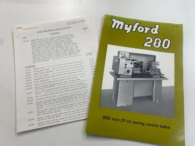 MYFORD SWING CENTRE LATHE 280 CATALOGUE LEAFLET VINTAGE 1973 Ephemera ...