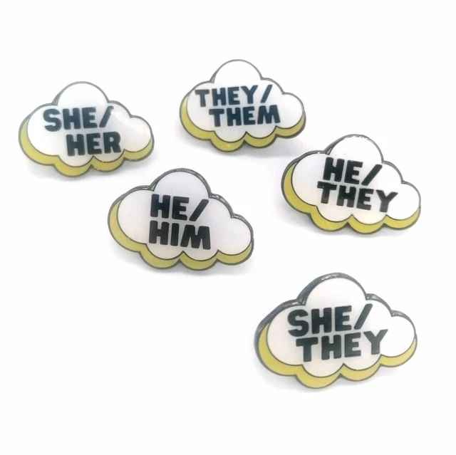 PRONOUN ENAMEL PIN Badge She Her They Them He Him LGBTQIA Queer Cloud £ ...