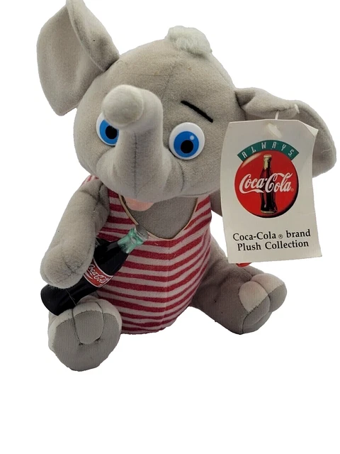 COCA COLA ELEPHANT Holding A Coke Bottle Cuddly 9" Plush Vintage Soft ...