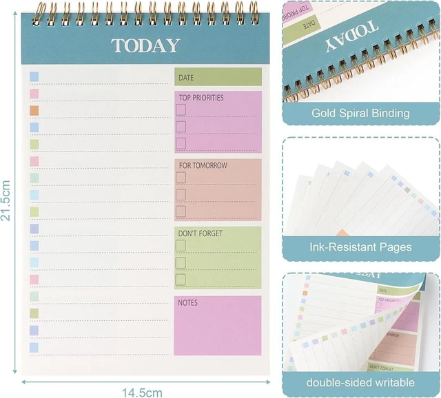 2 PACKS DAILY Planner Notepad, 8.5"×5.7" To Do List Notepad Spiral ...