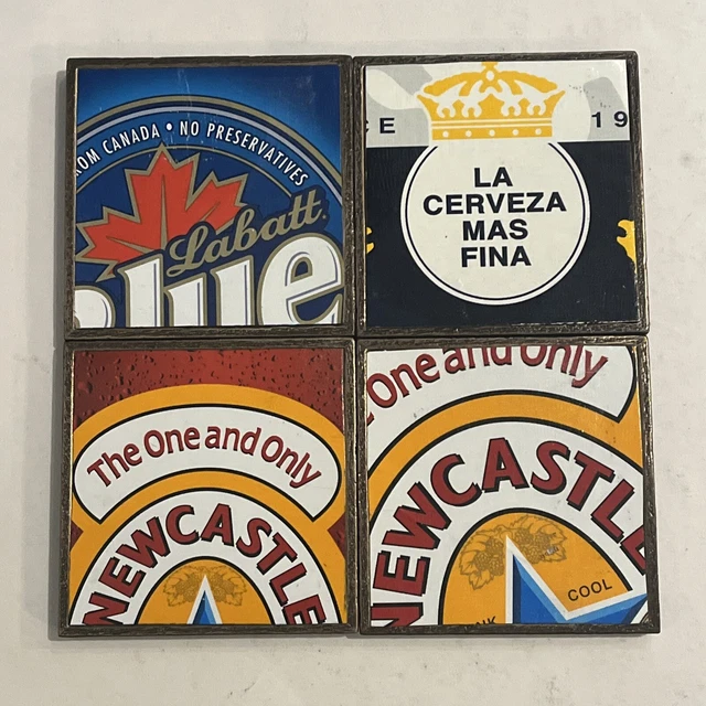 4 BEER CRAFTED coaster set (4 by 4 inch.) - Labatt Blue, Corona, New ...