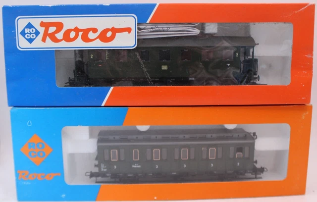 ROCO HO 2X 6 Wheel Coaches 44525 & 44858 Db Green Boxed £19.99 ...