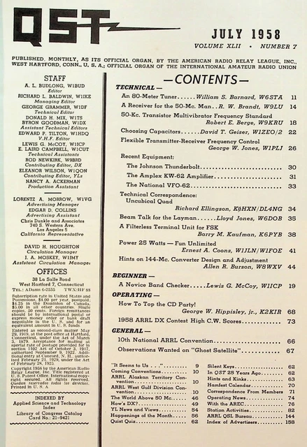 VINTAGE QST MAGAZINE July 1958 Washington DC Illustrated Cover ARRL HAM ...