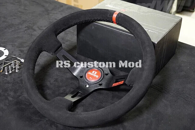 MOMO FULLSPEED 350MM 14' Deep cone 90mm Suede/Genuine Leather Steering Wheel £72.95 - PicClick UK