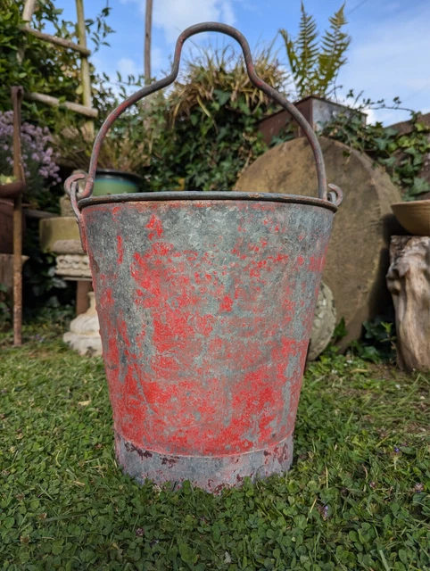 VINTAGE GALVANISED FIRE Bucket~Garden Planter~Watertight~Riveted ...